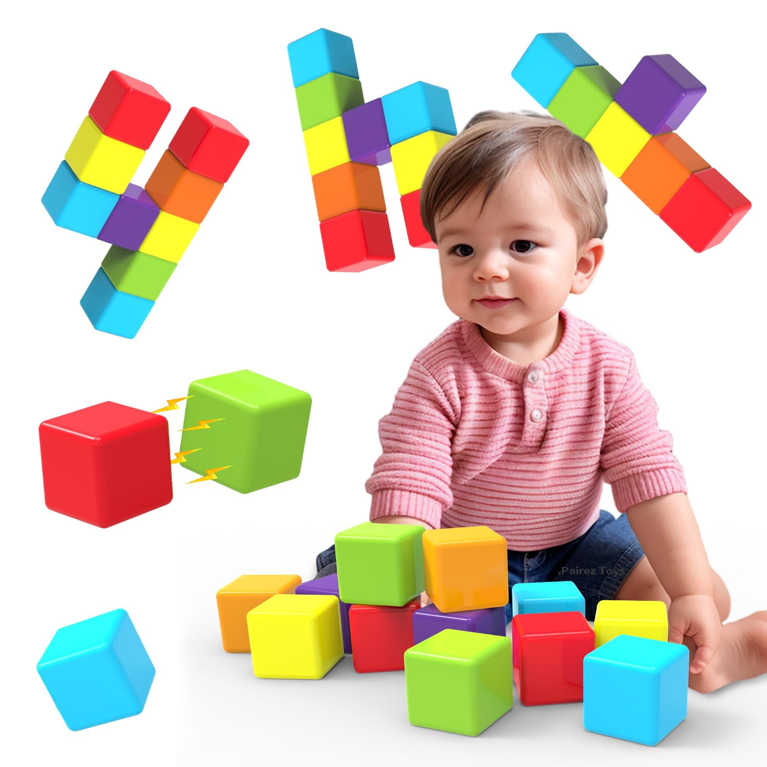 Magnetic Building Blocks Large, 1.65 Inch Magnetic Stacking Cubes For Toddlers, Sensory ...