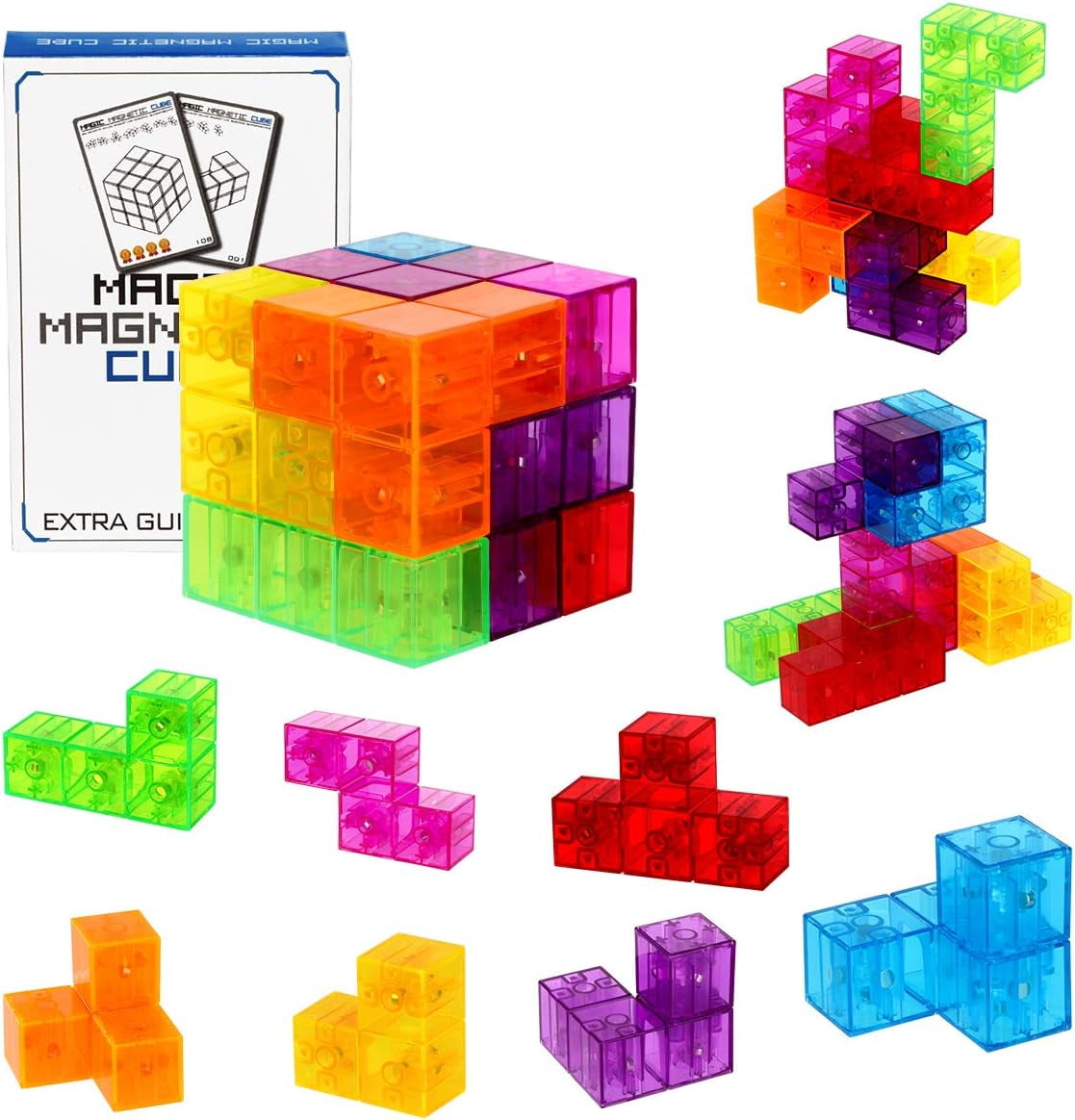 Magnetic Building Blocks Magic Magnetic 3D Puzzle Cubes, Set of 7 Multi ...