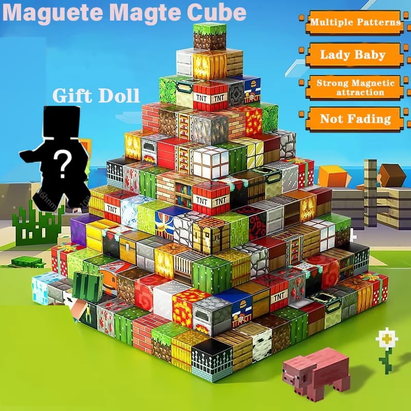 Magnetic Building Blocks Mine World Cube Magnet Set for Kid Age 3+ DIY Model Children Exercise ...