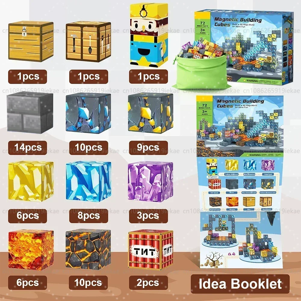 Magnetic Building Blocks Mine World Cube Magnet World Set for Boy Girl ...