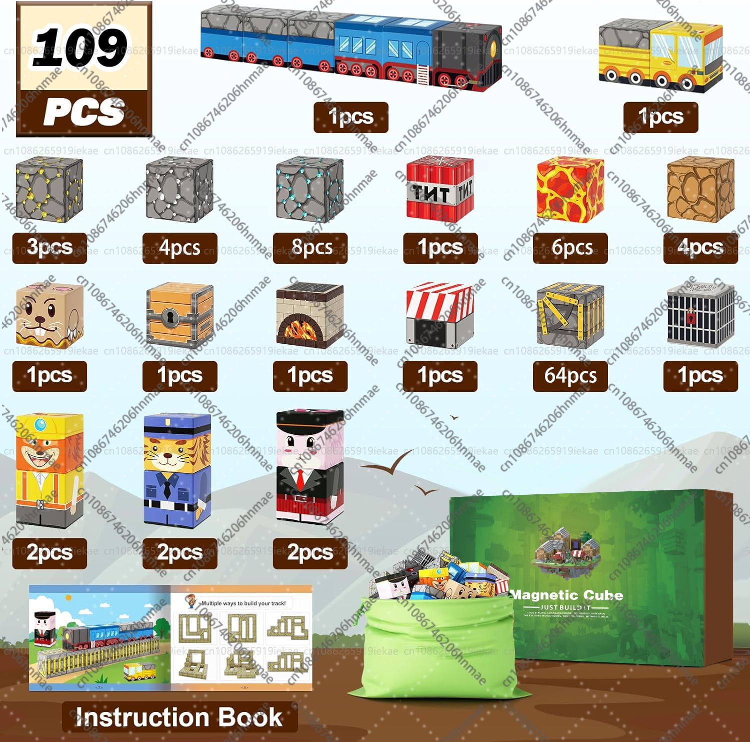 Magnetic Building Blocks Mine World Magnet Cube Set for Boy Girl Kid ...