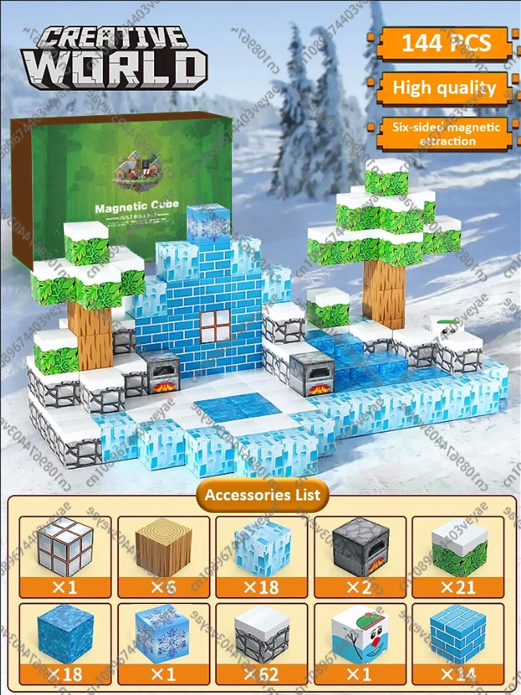 Magnetic Building Blocks Mine World Magnet Cube Set for Boy Girl Kid ...