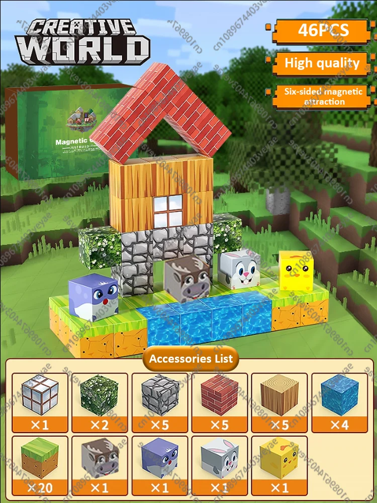 Magnetic Building Blocks Mine World Magnet Cube Set for Boy Girl Kid ...