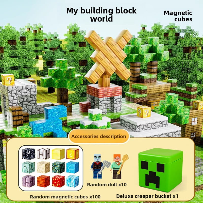 Magnetic Building Blocks With Storage Box - Random 100 PCS Minecraft ...