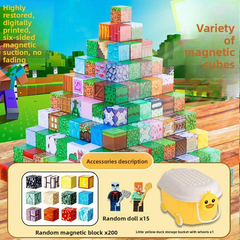 Magnetic Building Blocks With Storage Box - Random 200 PCS Minecraft ...