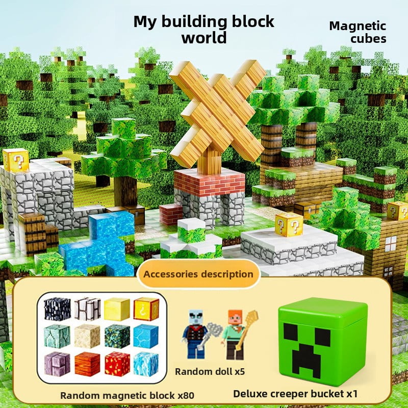 Magnetic Building Blocks With Storage Box - Random 80 PCS Minecraft ...