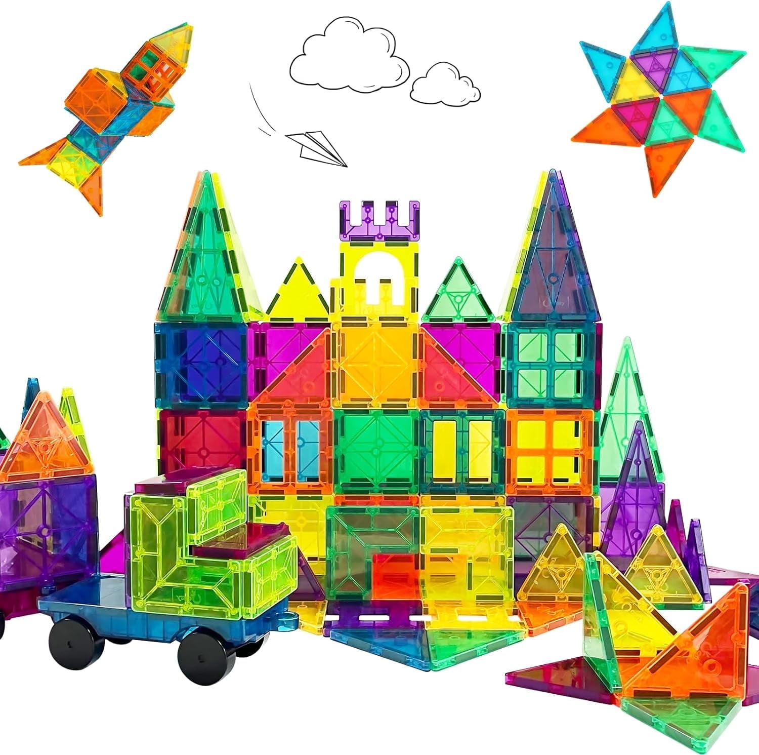 Magnetic Learning Building Blocks for Kids, 67 Pcs Clear 3D Magnetic ...