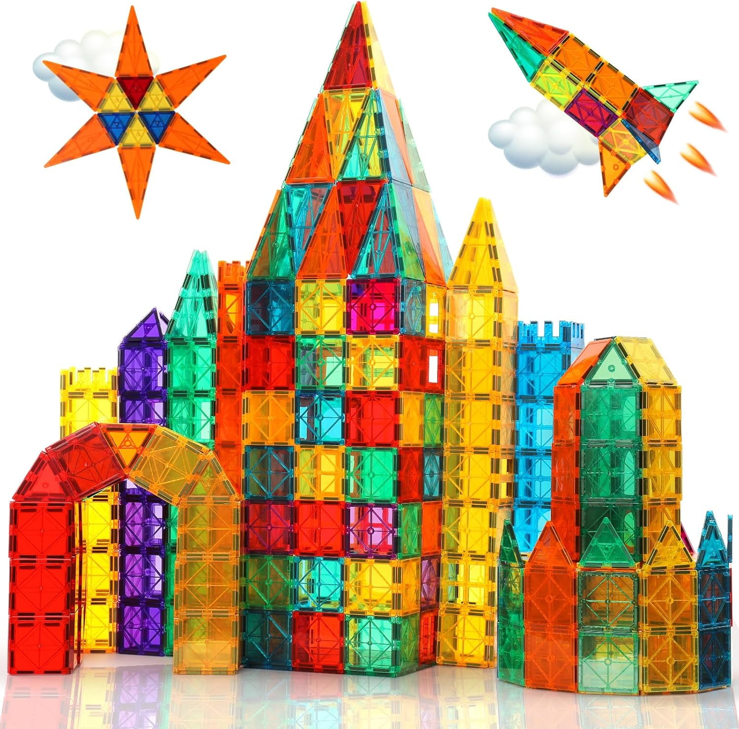 Magnetic Building Tiles for Kids,64 PCS Educational Magnetic Stacking ...