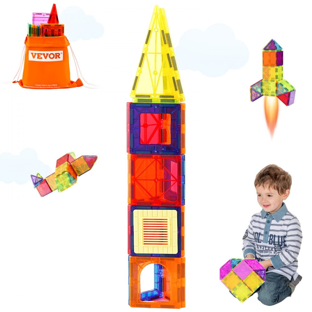 Magnetic Building Tiles Set - 55 PCS Colorful Magnet Blocks for Kids ...