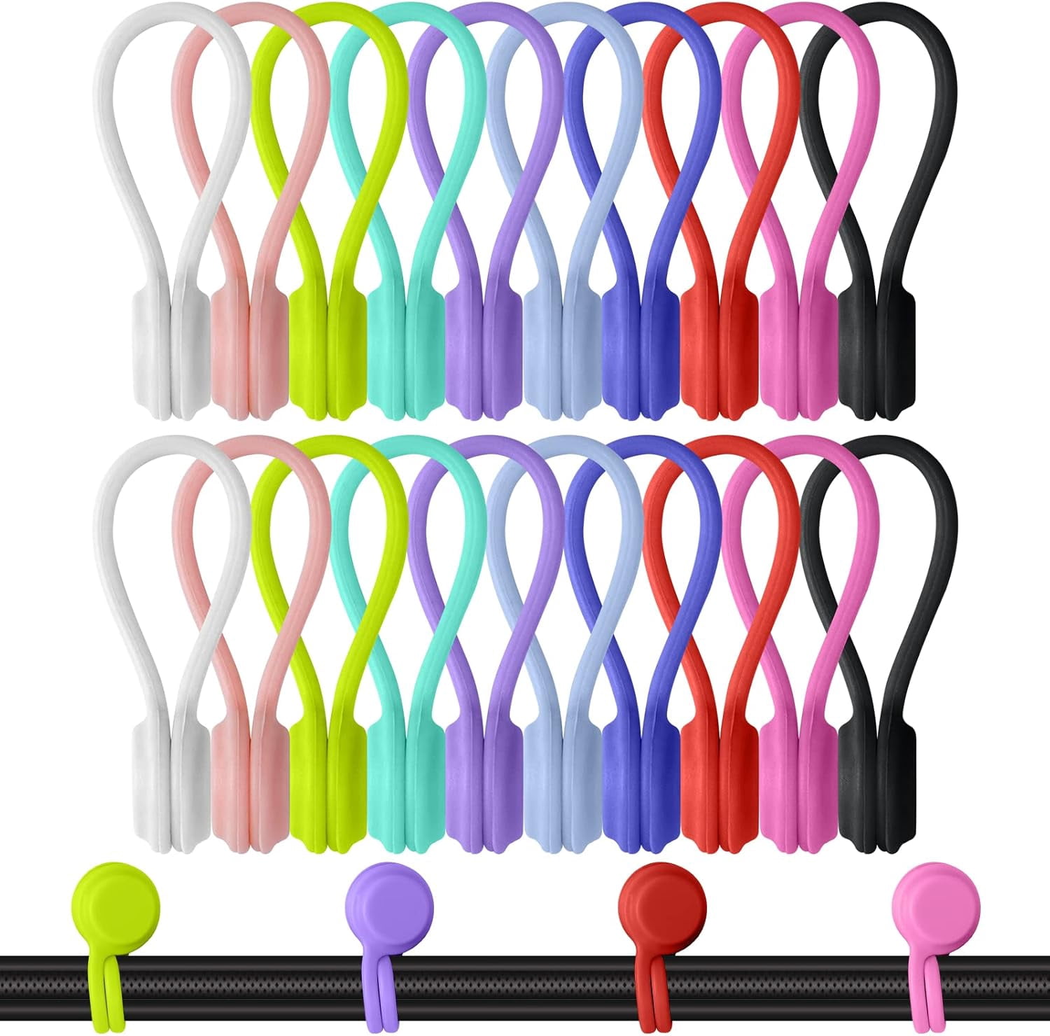 Magnetic Cable Ties Silicone Reusable Cord tie for Home Office School ...