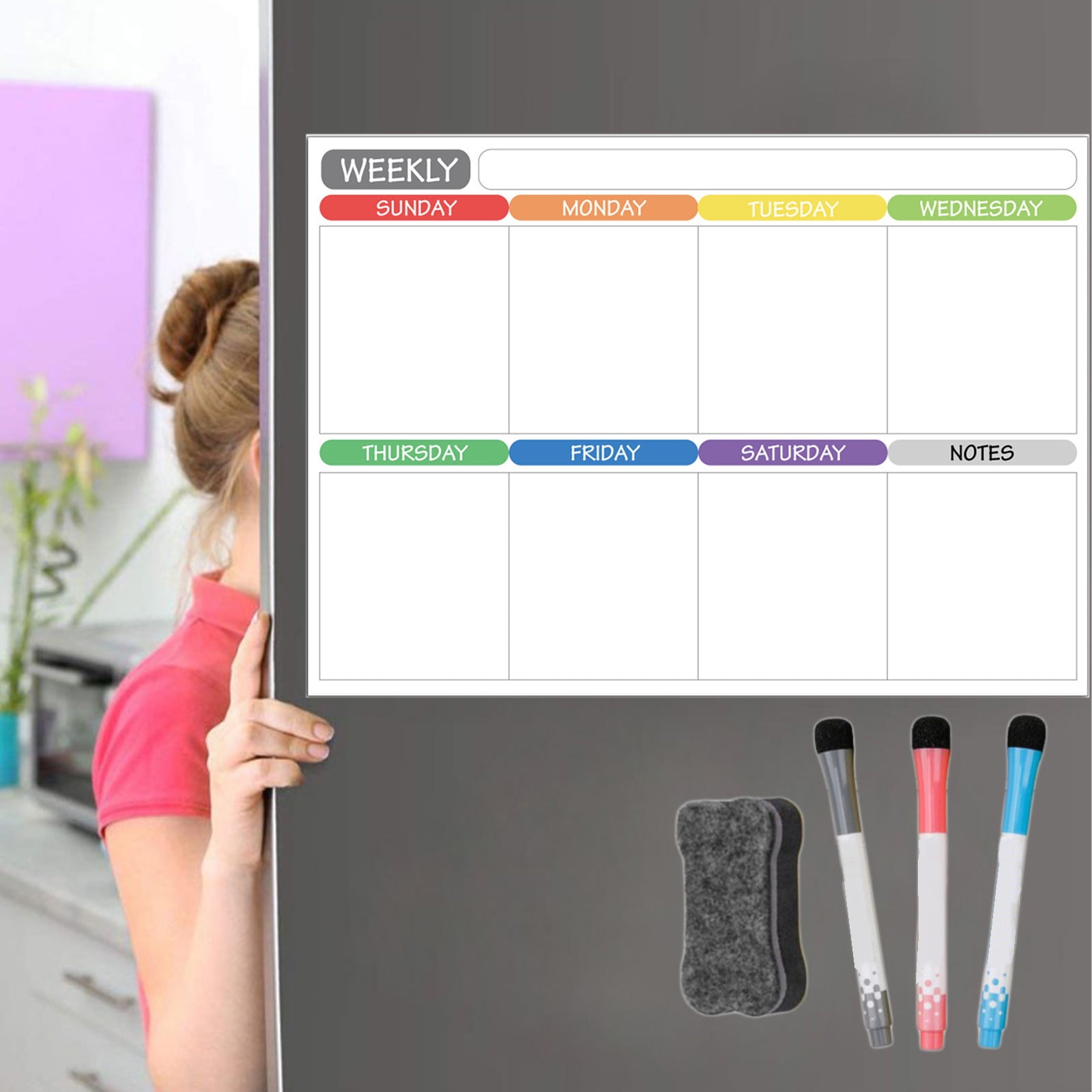 Magnetic Calendar for Fridge, White Dry Erase Board 42x30cm with 3 ...
