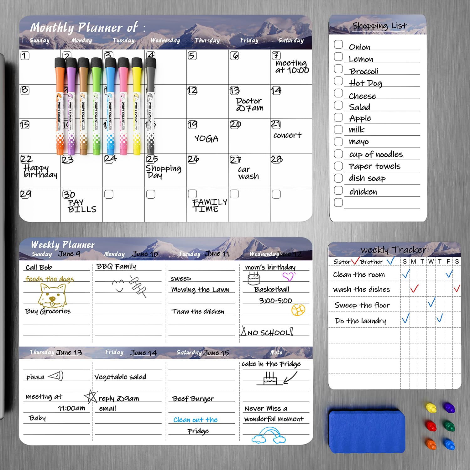 Magnetic Calendar for Refrigerator Whiteboard (4-Pack) Weekly & Monthly ...