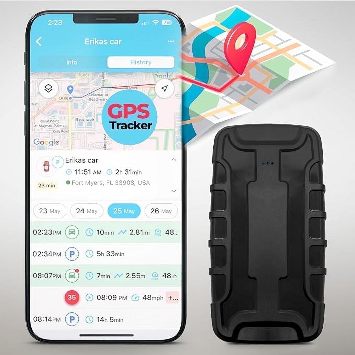 4G Magnetic Car GPS Tracker - Hidden, Portable & Rechargeable with 3 ...