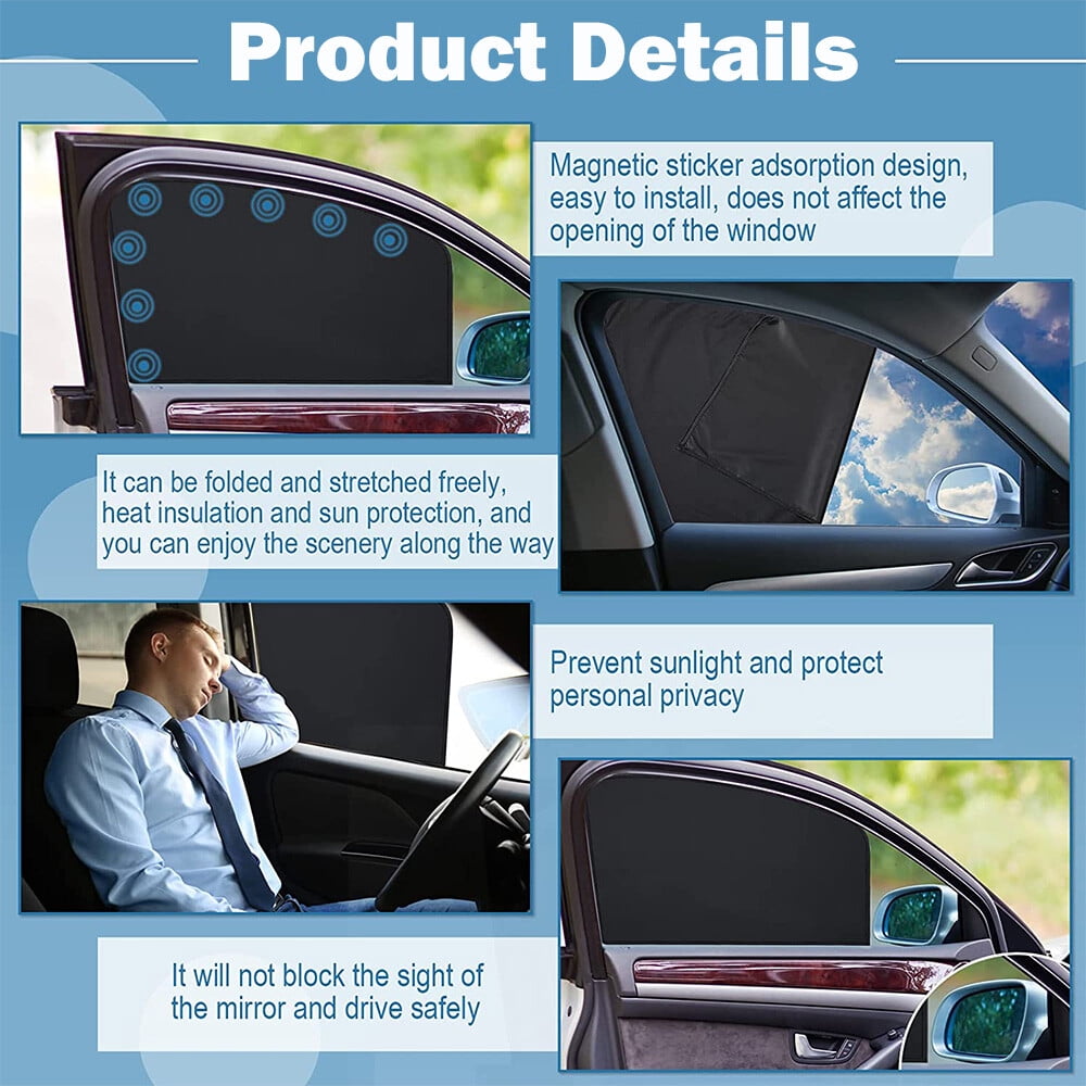 Magnetic Car Side Window Sun Shade Covers 4 Piece UV Protection Set ...