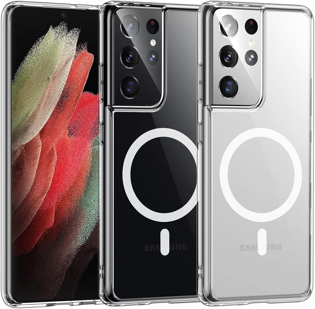 Magnetic Case for Samsung Galaxy S21 Ultra, Transparent and Yellow Resistant,Compatible with ...