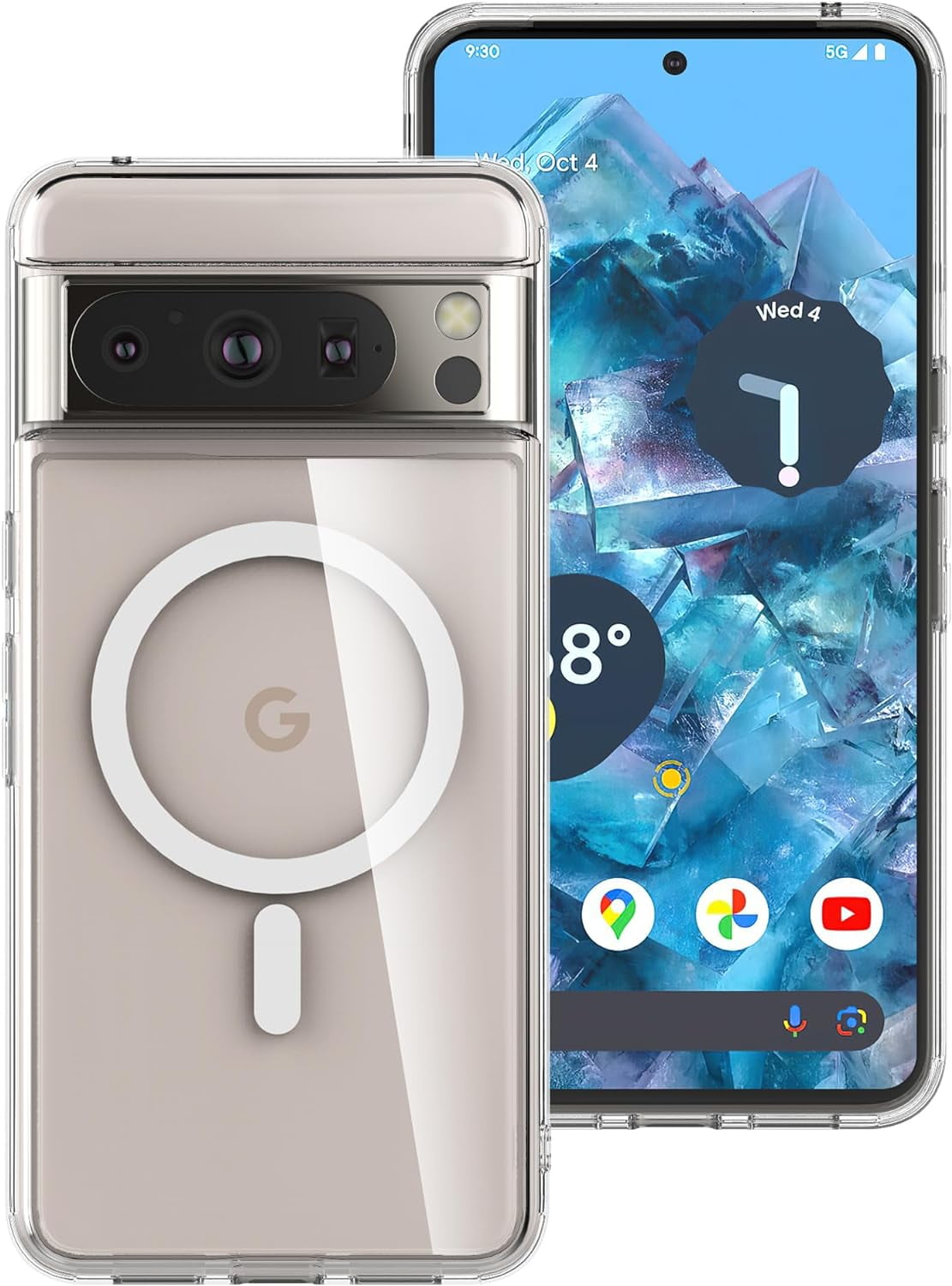 Magnetic Case for Google Pixel 8 Pro, Clear Hard Back + TPU Bumper ...