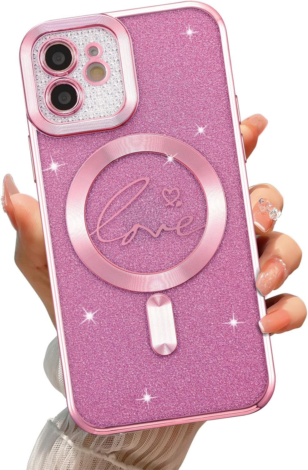 Magnetic Case for iPhone 12, Bling Glitter Luxury Love Cute Heart ...