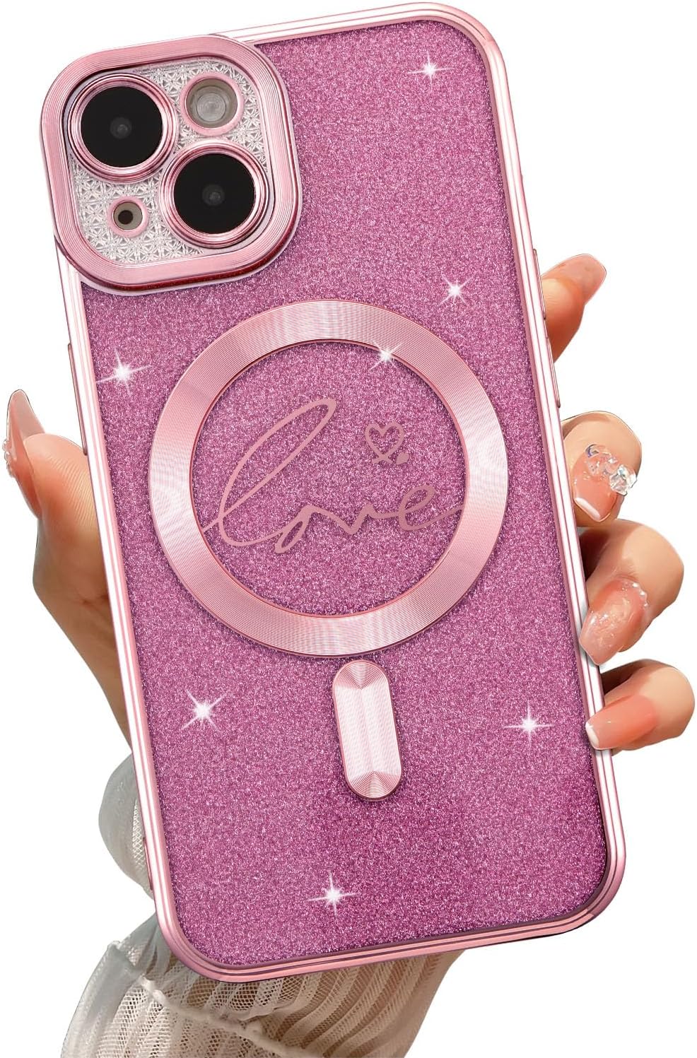 Magnetic Case for iPhone 13, Bling Glitter Luxury Love Cute Heart ...