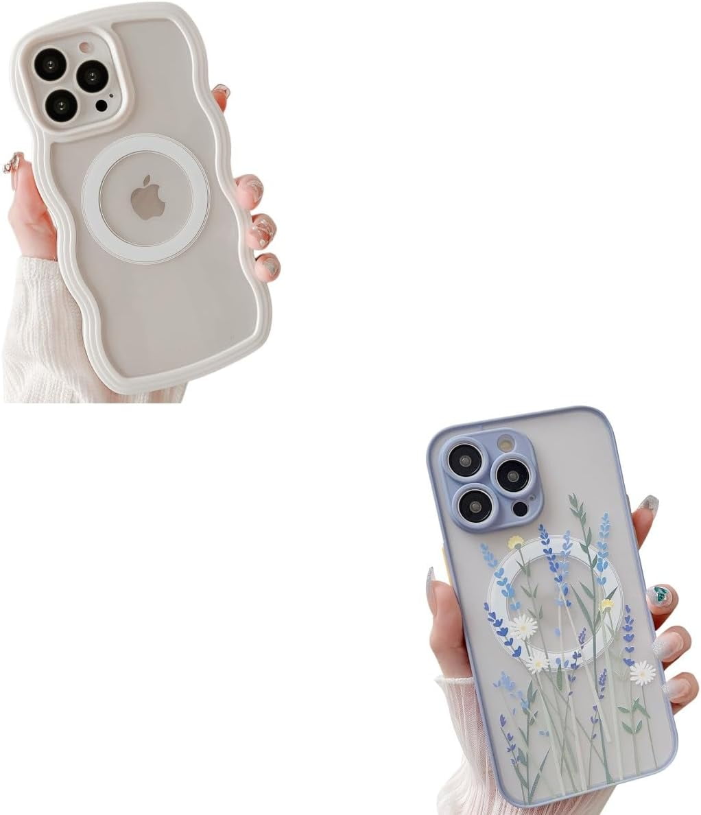 Magnetic Case for iPhone 14 Pro Max Compatible with Magsafe, Cute Curly Wave Frame with Clear ...