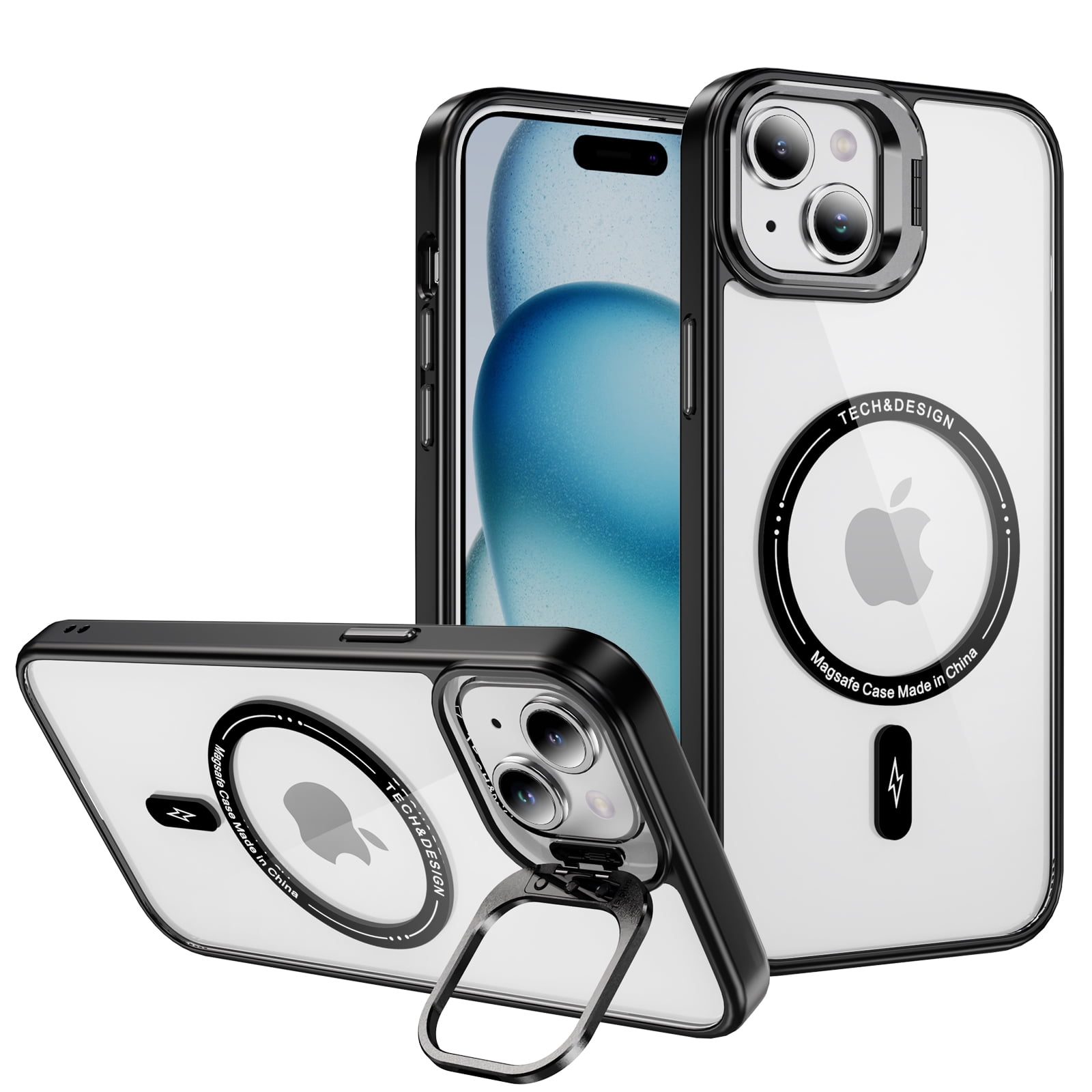 Magnetic Case for iPhone 15 with Lens Stand Anti-Yellowing Crystal ...