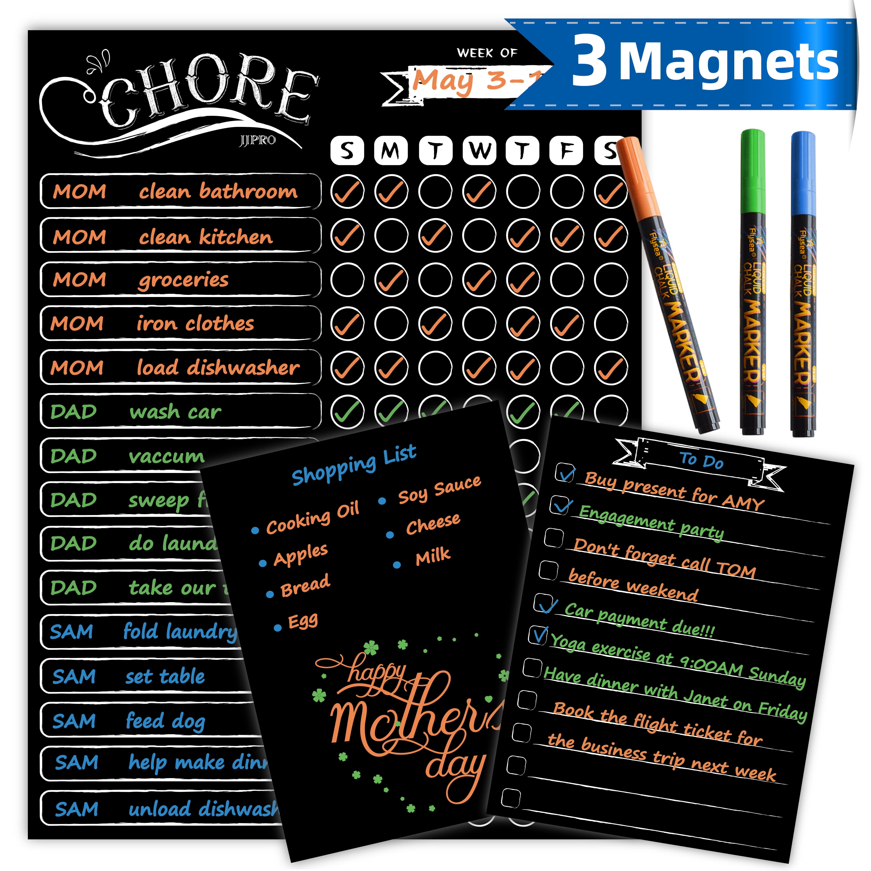 Magnetic Chalkboard Reward Chore Chart – Black Dry Erase Refrigerator ...