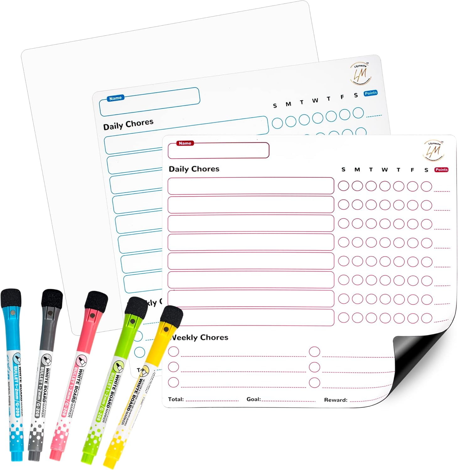 Magnetic Chore Chart 2 Pcs Dry Erase Behavior Charts, 1 Whiteboard & 5 ...