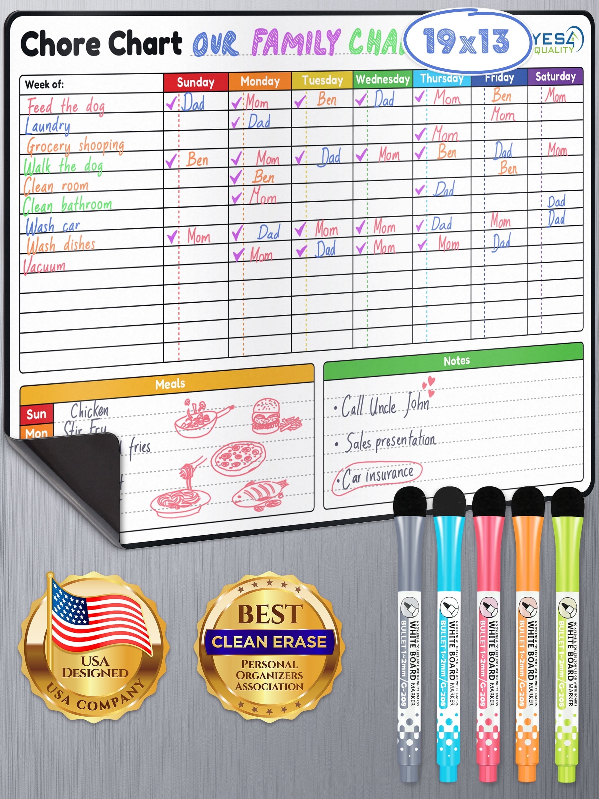 YES4QUALITY Magnetic Chore Chart 13x19 inches Weekly Household ...