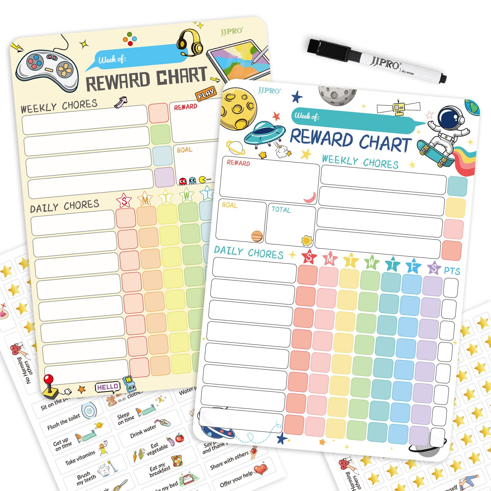 JJPRO Magnetic Chore Chart Behavior Chart 2 Pack, Reward Chart .Outer ...