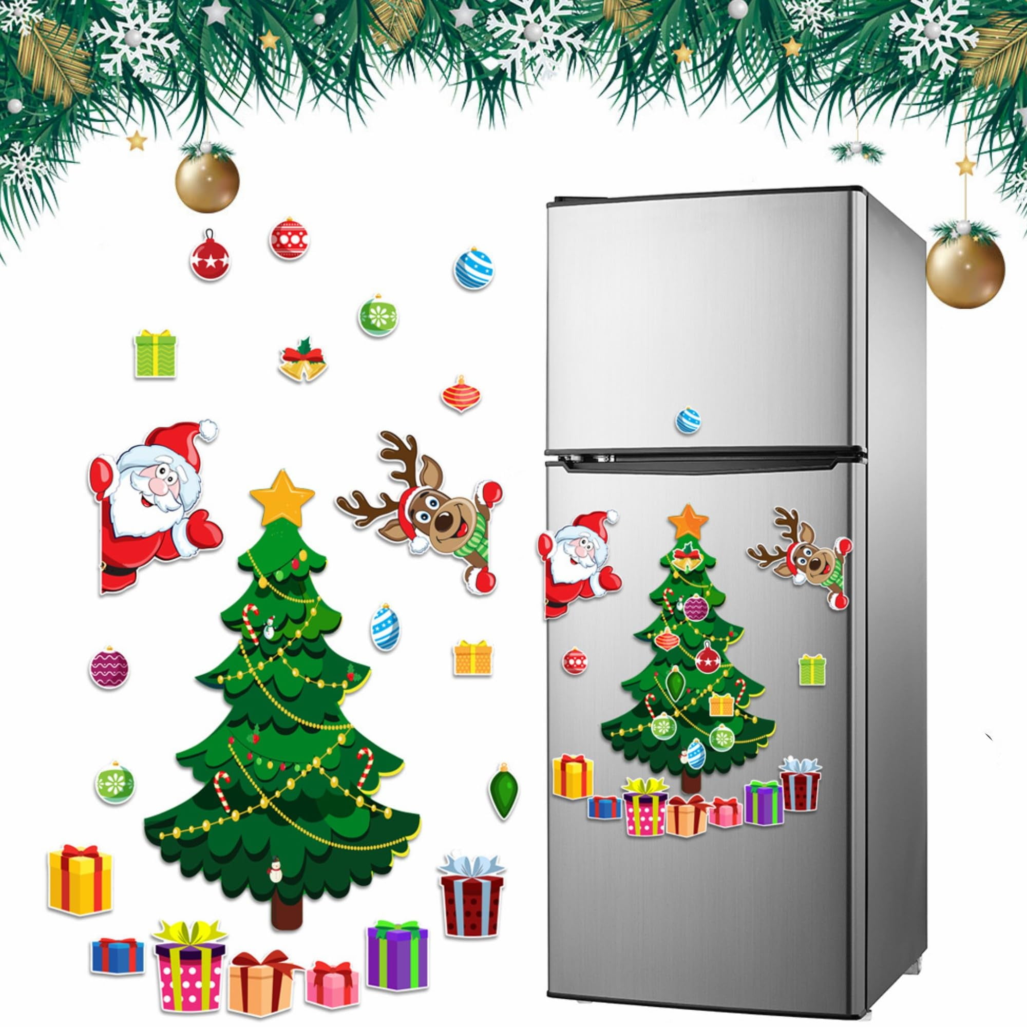 Magnetic Christmas Tree for Refrigerator Decorations, Santa Reindeer ...