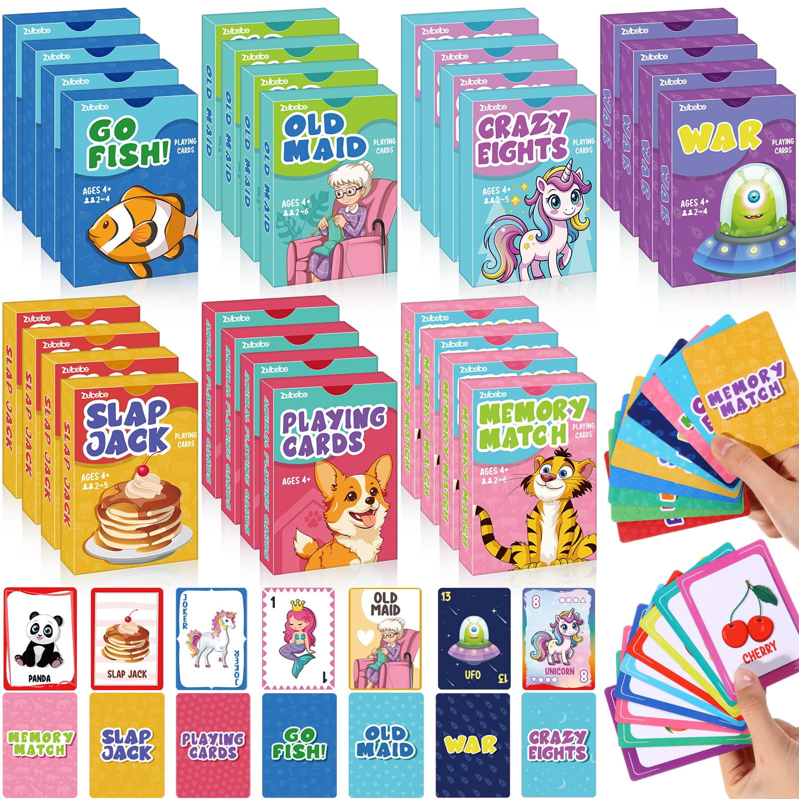 Zubebe 14 Pack Kids DHF10 Card Games Bulk 7 in 1 Classic Playing Card ...