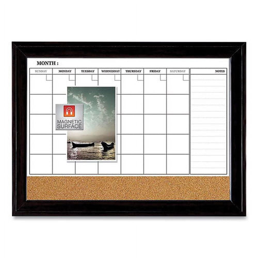 Magnetic Combination Dry Erase Calendar/cork Board, 35 X 23, Black Wood ...