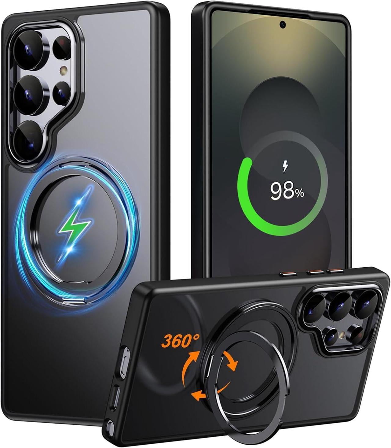 Magnetic Compatible for Samsung Galaxy S25 Ultra Case 360° Invisible Ring Stand [Military Drop ...