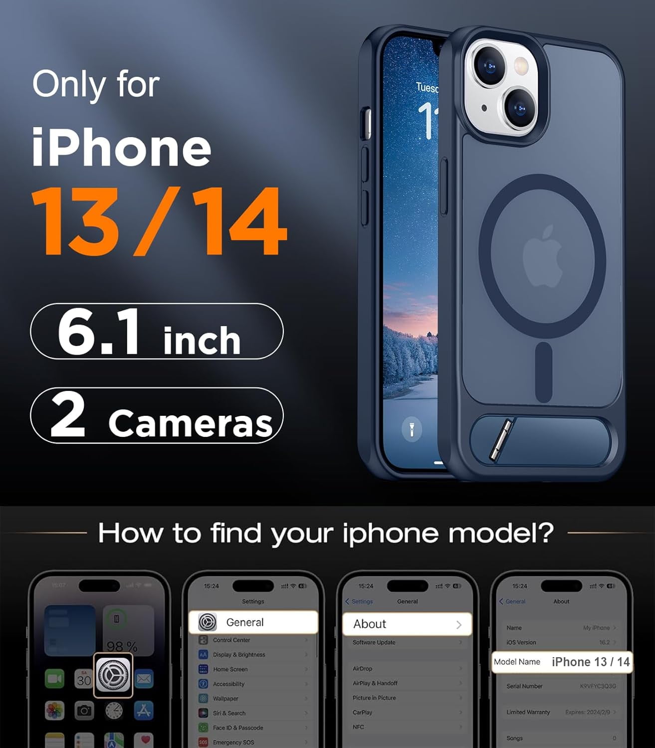 Magnetic Compatible with iPhone 14 Case/iPhone 13 Case,[Built-in ...