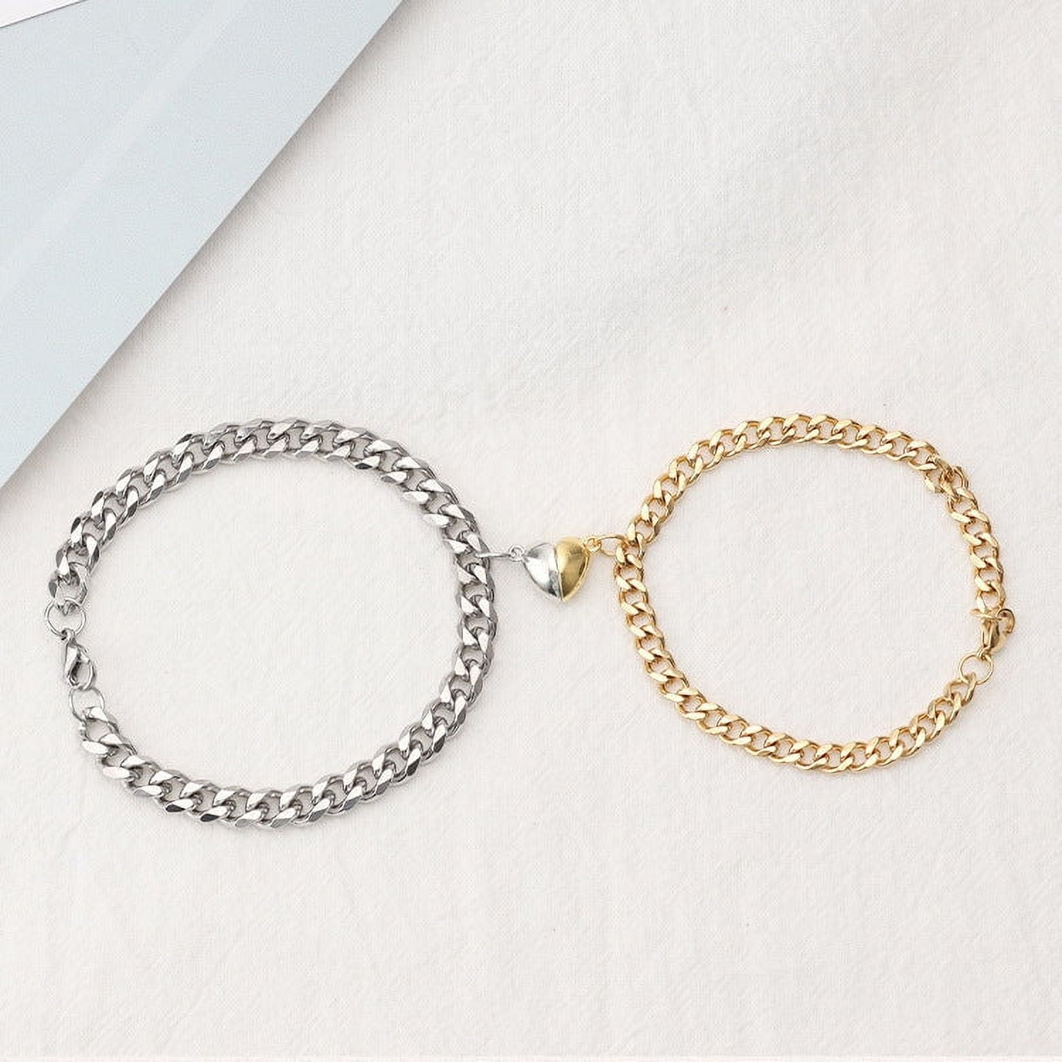 Couple Bracelets Magnetic Cuban Link Chain with Heart Design His and ...