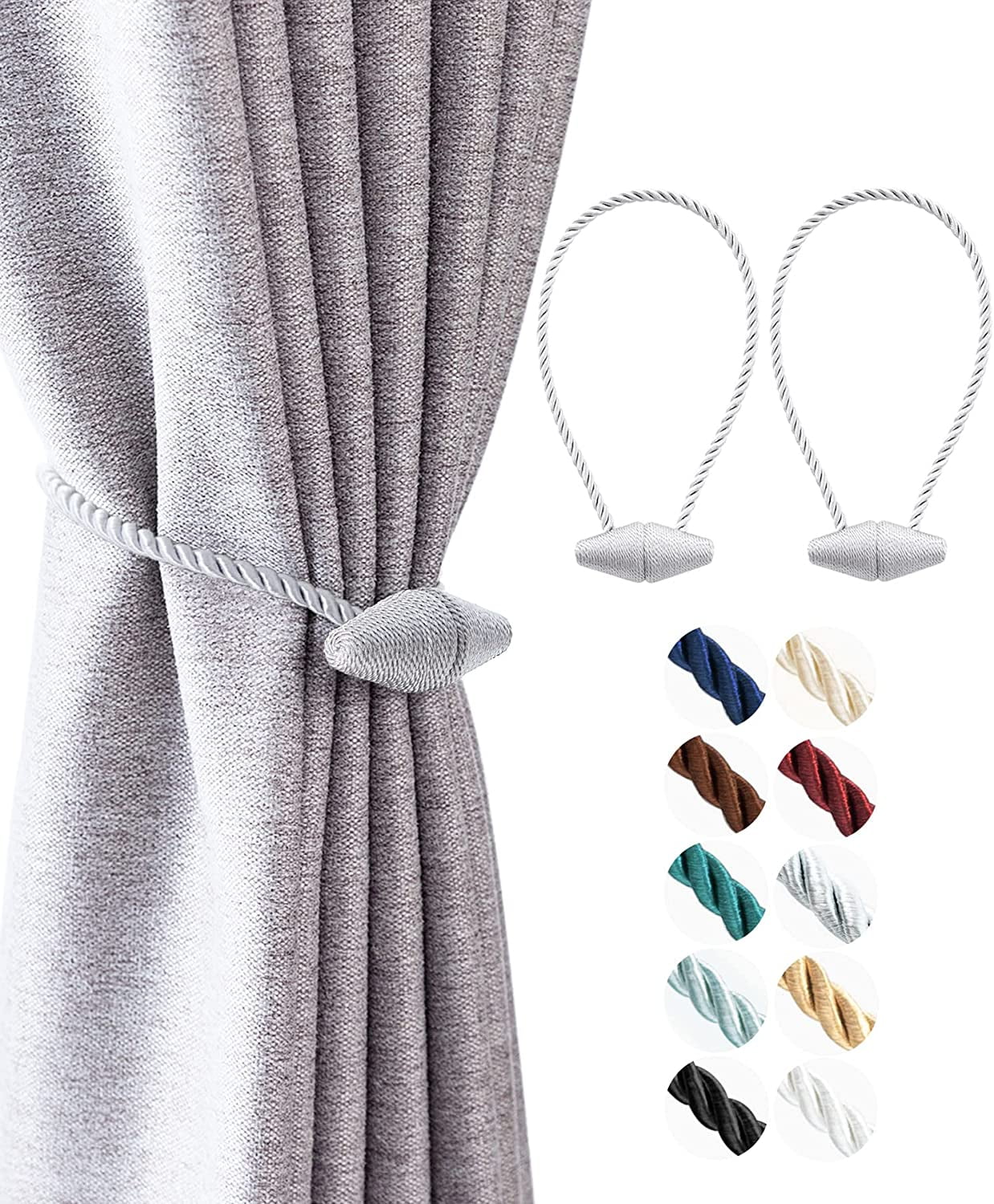 Magnetic Curtain Tiebacks, 2 Pcs 16” Window Treatment Holdbacks for ...