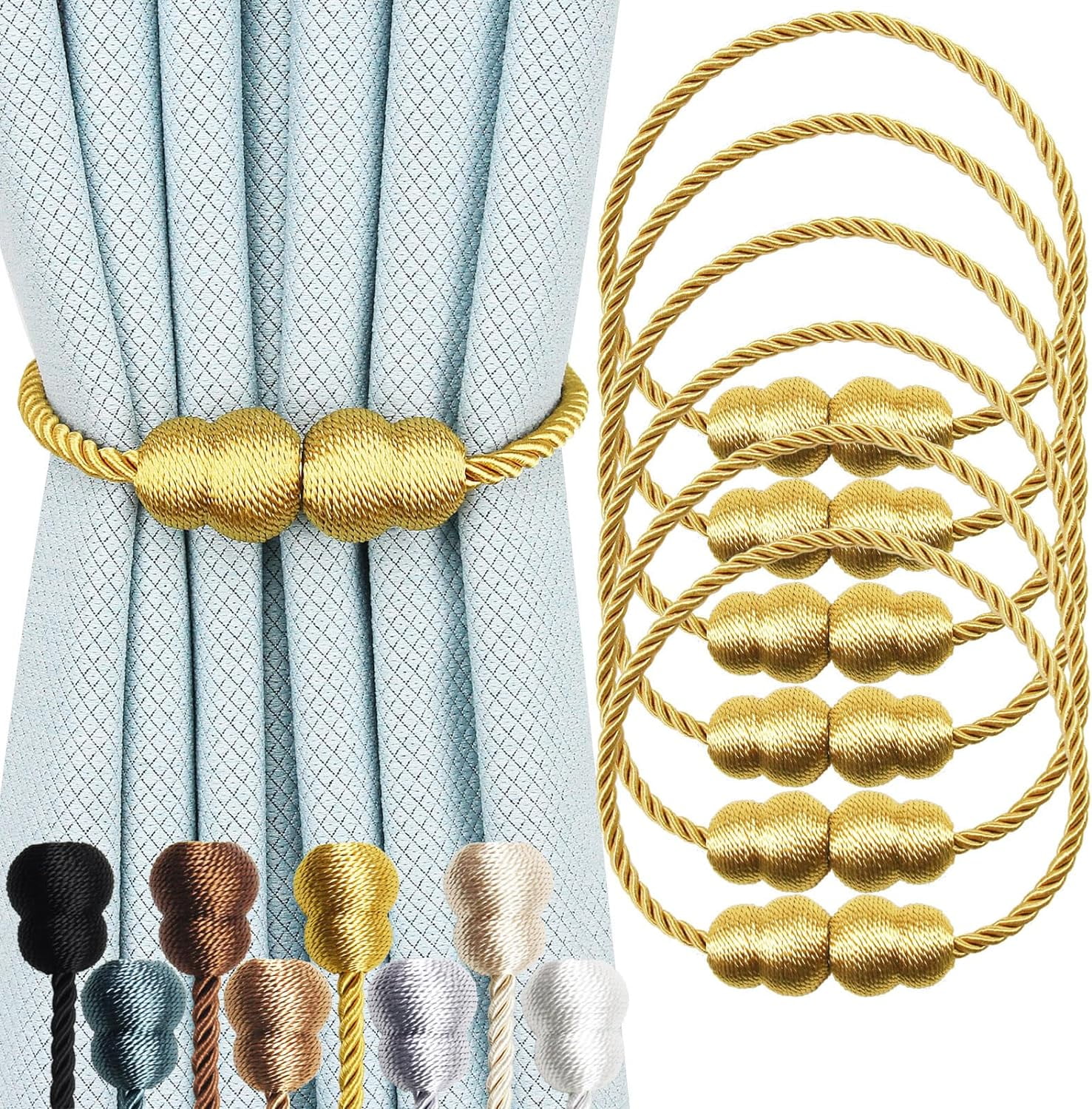 Magnetic Curtain Tiebacks 6 Pack Rope Decorative Curtain Tie Backs ...
