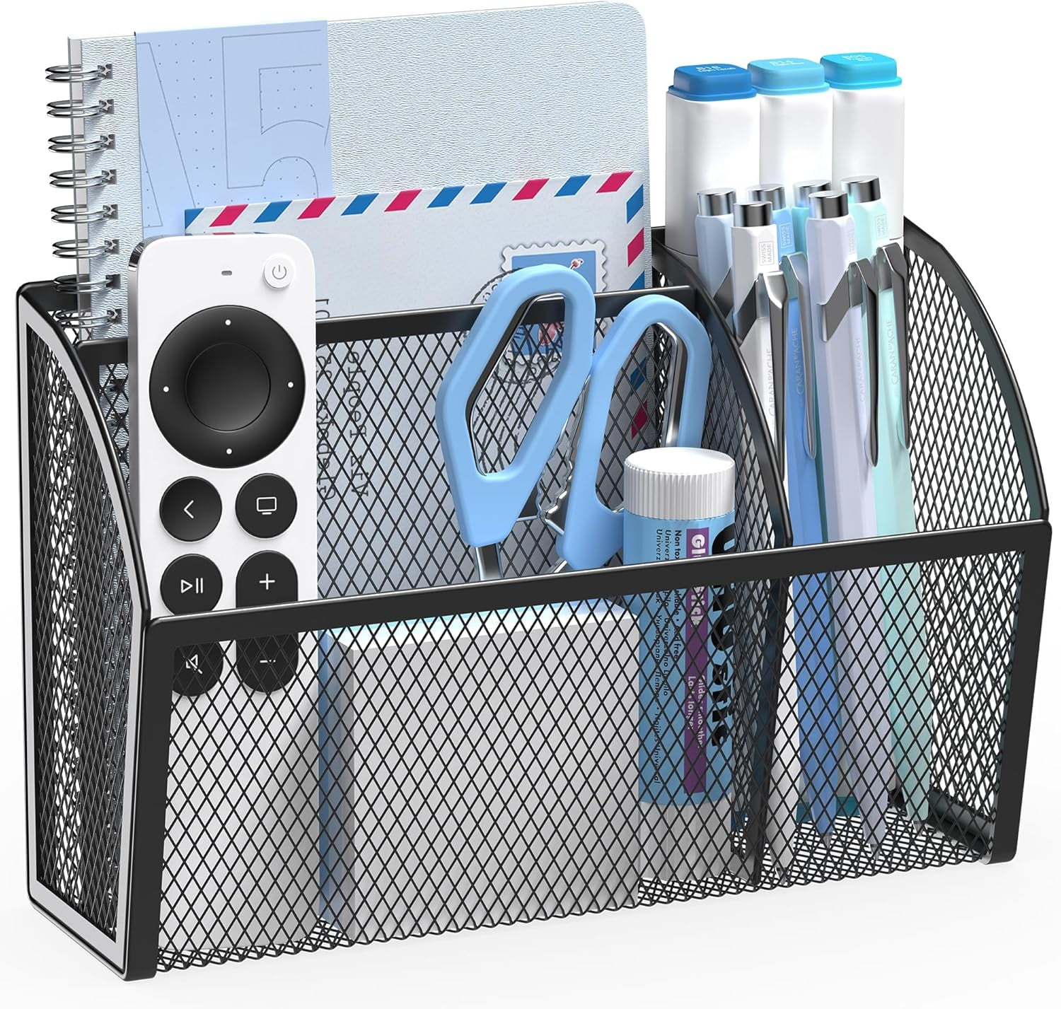 Magnetic Desk Organizer - 3 Compartment Metal Mesh Pen Holder for ...