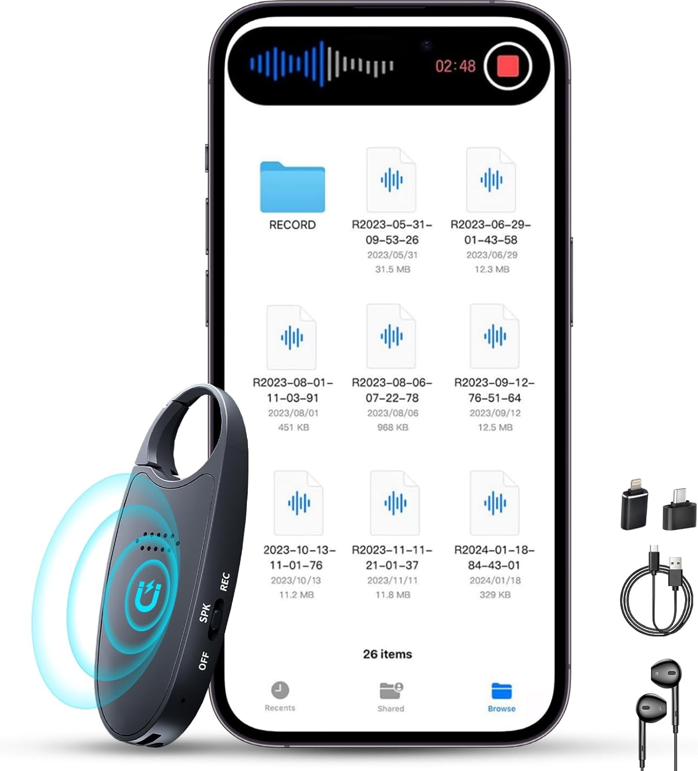 Magnetic Digital Voice Recorder with AI-Triple Noise Reduction,Portable ...