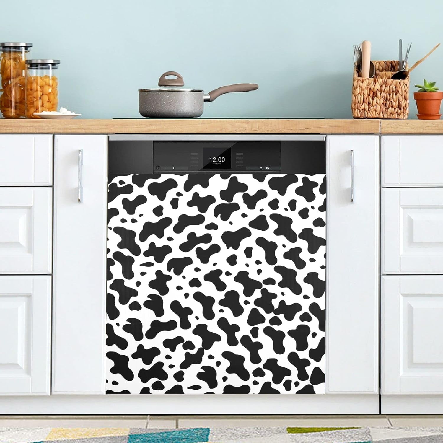 Magnetic Dishwasher Stickers Black & White Cow Print Kitchen Dishwasher ...