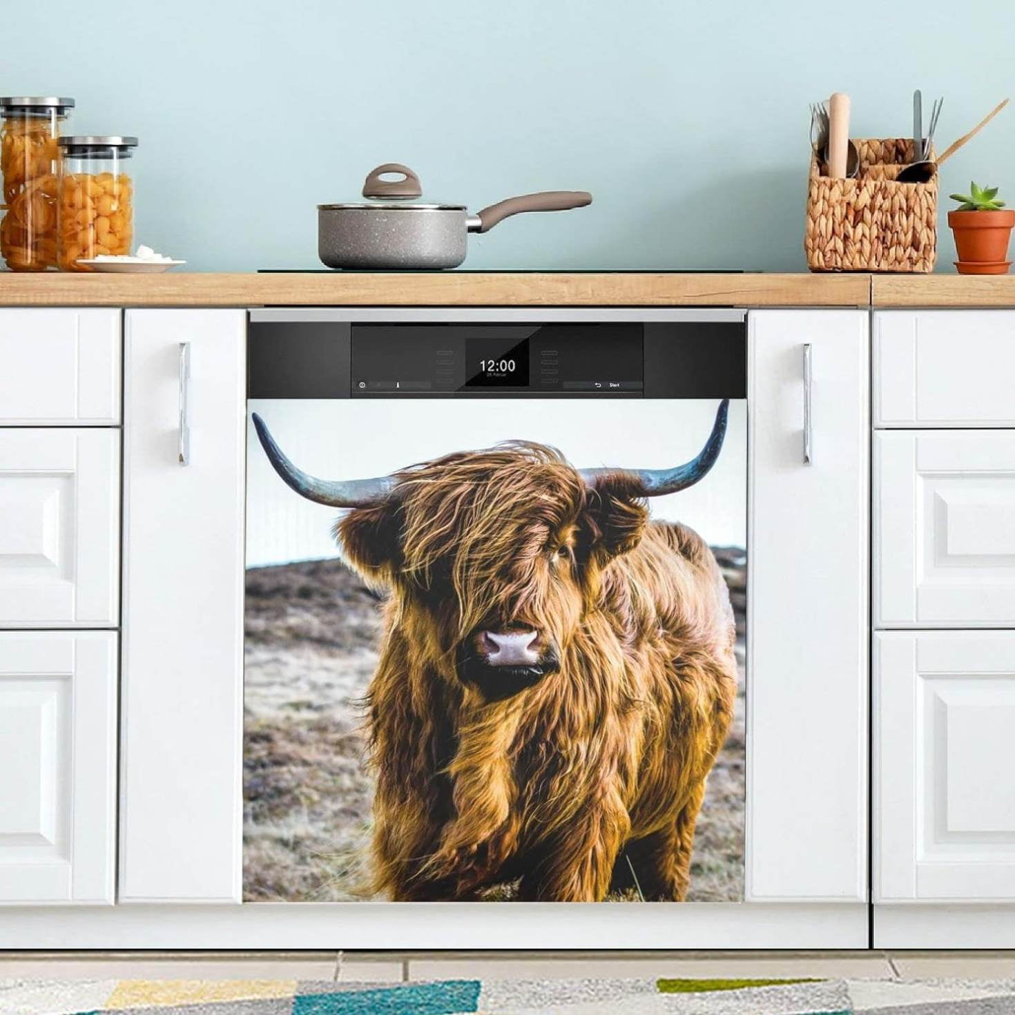 Magnetic Dishwasher Stickers Highland Cow Kitchen Dishwasher Cover ...