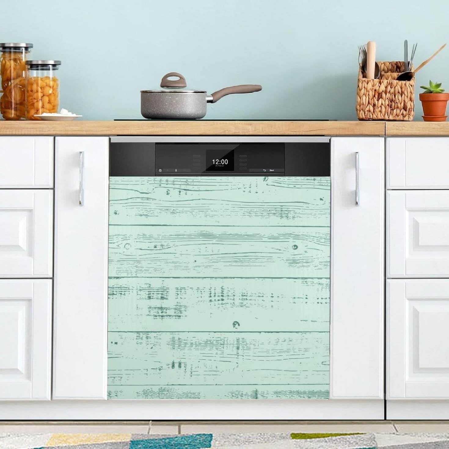 Magnetic Dishwasher Stickers Mint Green Wood Board Kitchen Dishwasher ...