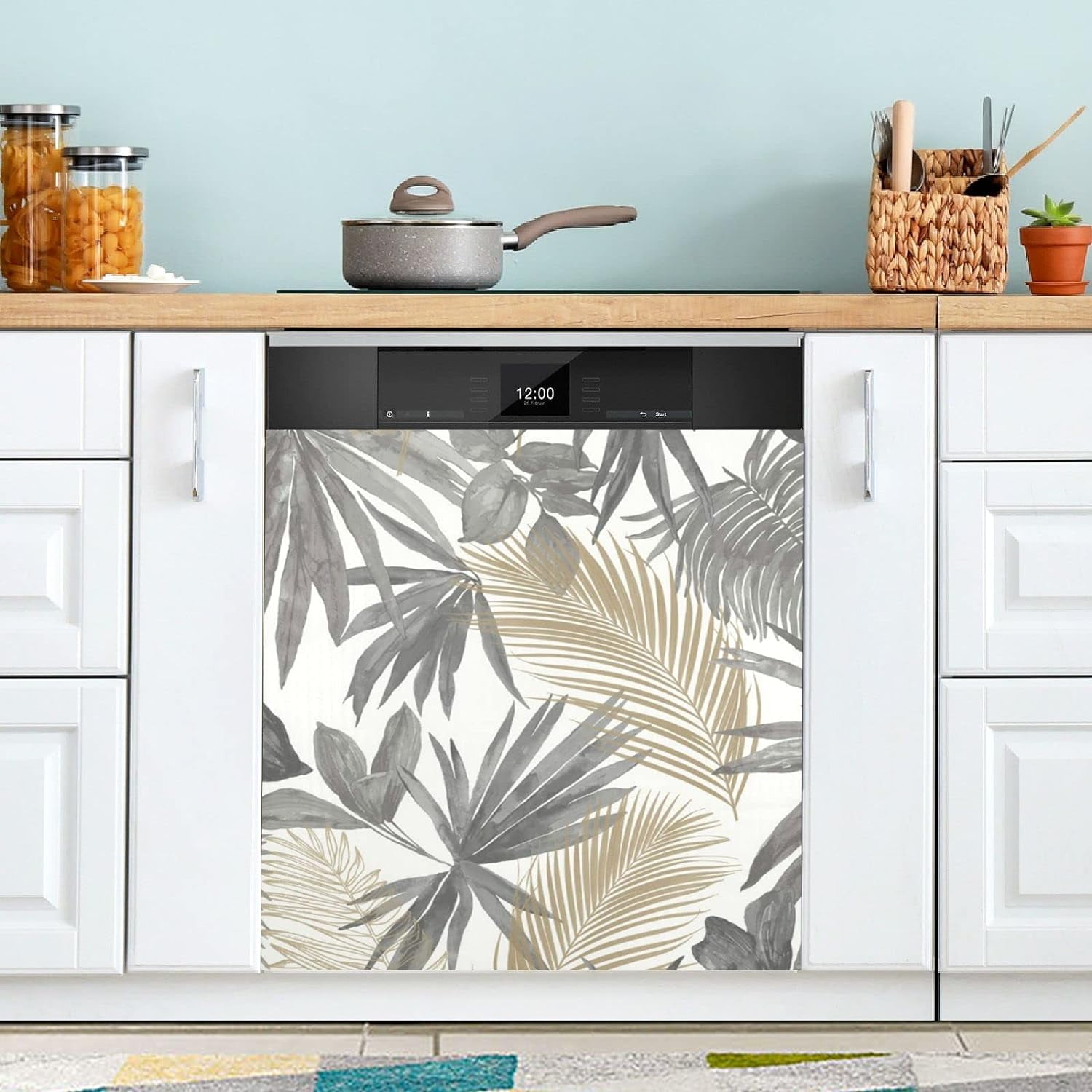 Magnetic Dishwasher Stickers Tropical Palm Leaves Kitchen Dishwasher ...