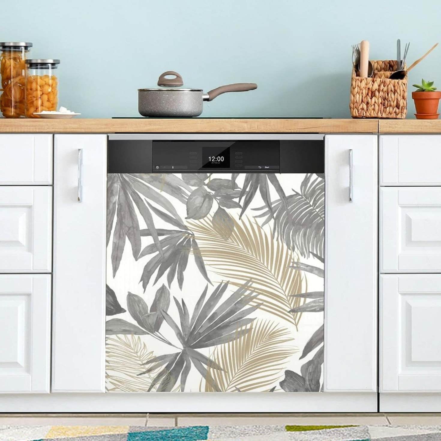 Magnetic Dishwasher Stickers Tropical Palm Leaves Kitchen Dishwasher ...