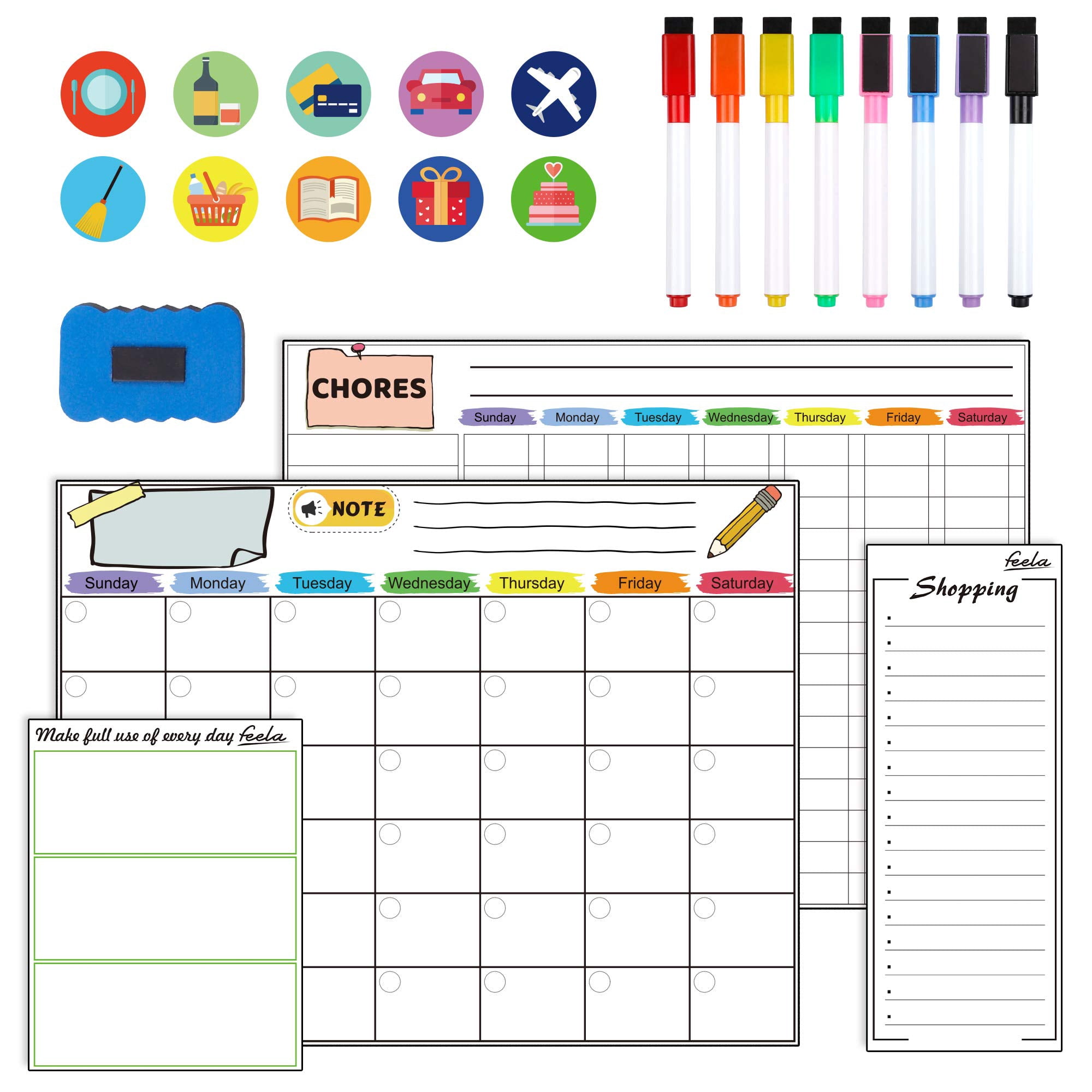 Magnetic Dry Erase 2025 Calendar Kit, 4 Pack Feela Magnetic Whiteboard ...
