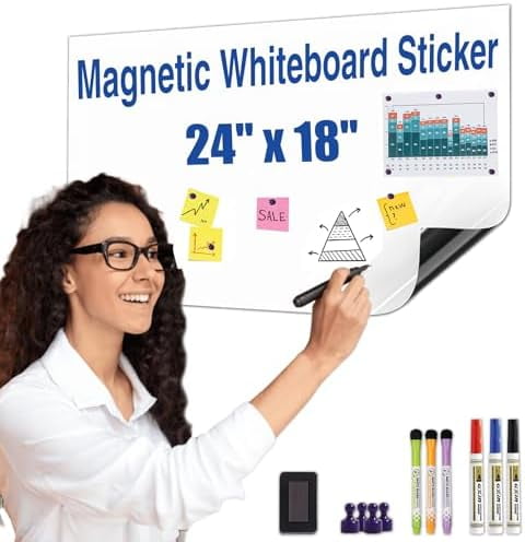 Magnetic Dry Erase Board Paper 24" x 18" Adhesive Backing White Board ...