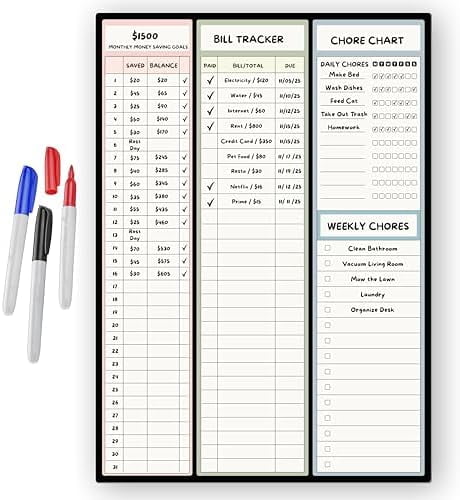Magnetic Dry Erase Budget Planner and Bill Organizer | 10" x 14 ...