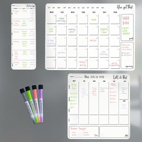 Magnetic Dry Erase Calendar for Fridge – 3 Pack Monthly Whiteboard Meal ...