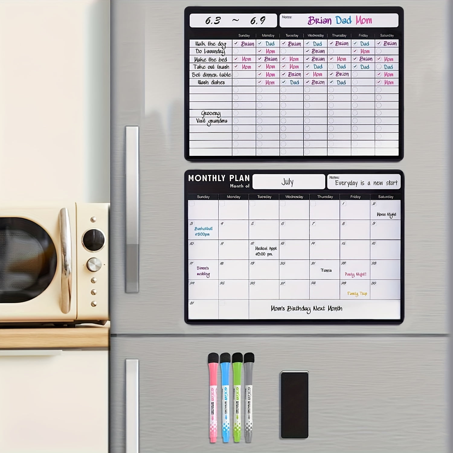Magnetic Dry Erase Calendar For Fridge And Chore Chart For Fridge, 2 ...