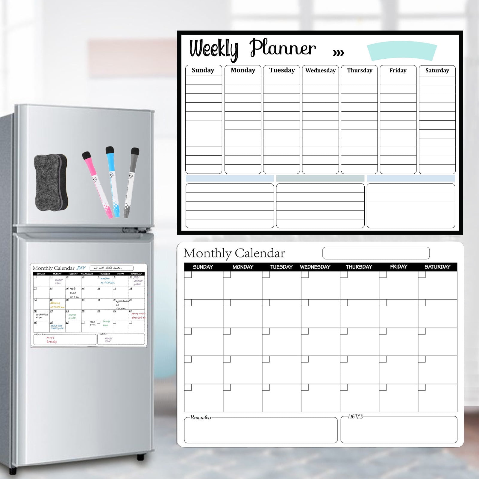 Magnetic Dry Erase Calendar for Refrigerator - 16.5x11.8in Reusable ...