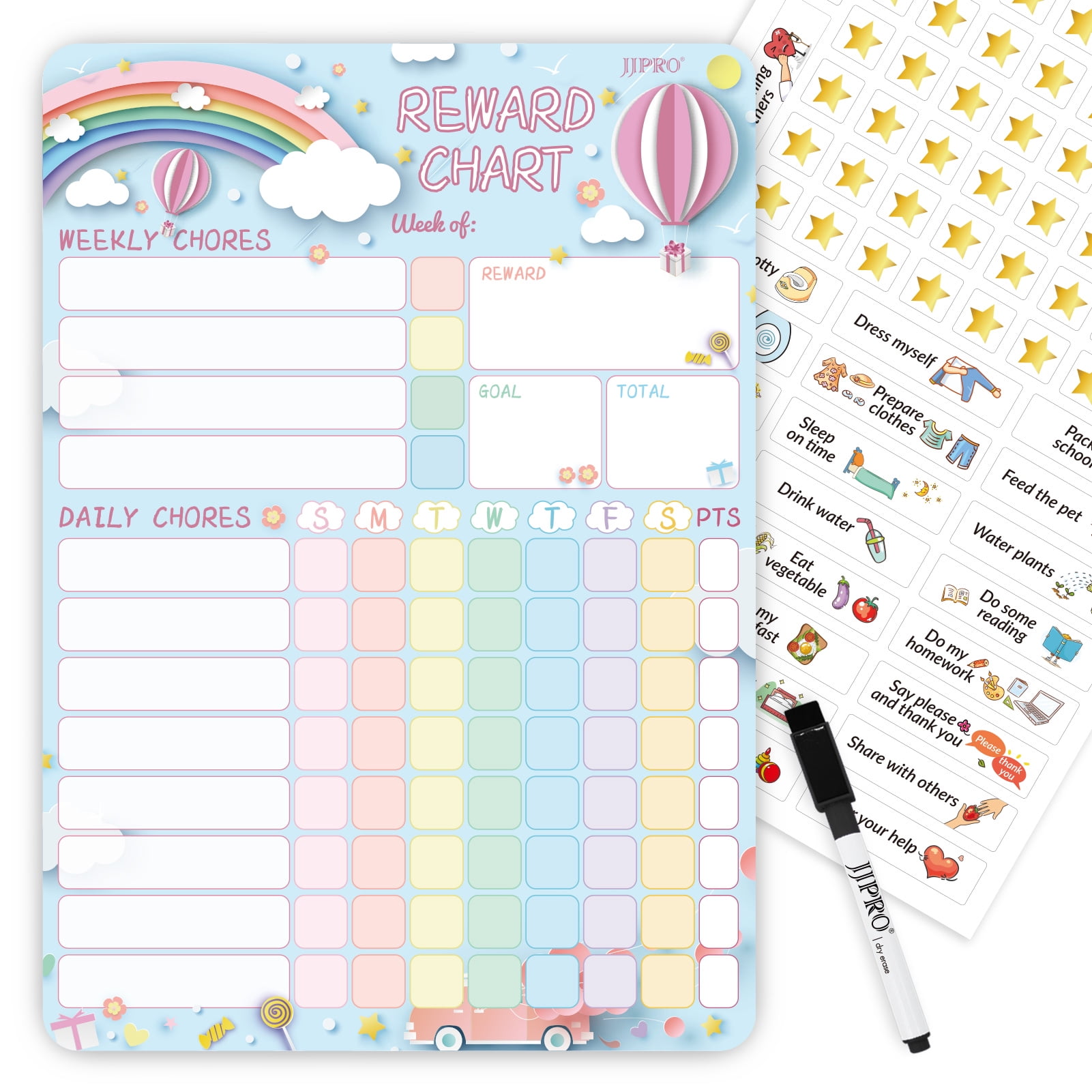 Magnetic Rainbow Chore Chart for Kids Behavior, Includes 26 Tasks, 63 ...